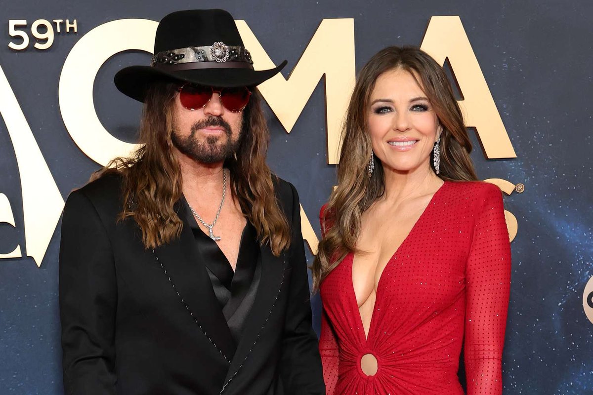 Elizabeth Hurley and Billy Ray Cyrus Toast Christmas in Matching ...